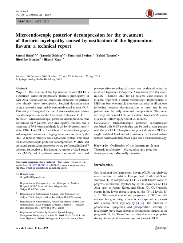 (PDF) Microendoscopic posterior decompression for the treatment of ...