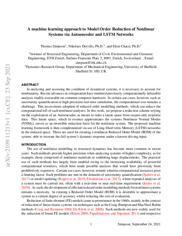 (PDF) Machine Learning Approach to Model Order Reduction of Nonlinear Systems via Autoencoder ...