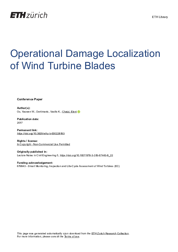 (PDF) Operational Damage Localization of Wind Turbine Blades