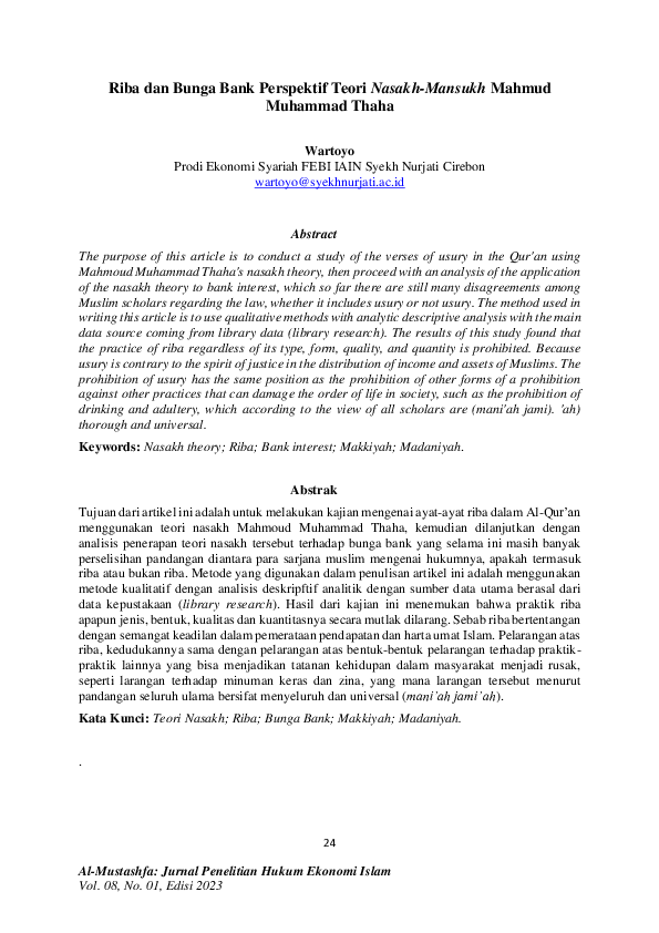 (PDF) Riba Dan Bunga Bank Dalam Perspektif Teori Nasakh Mahmud Muhammad ...