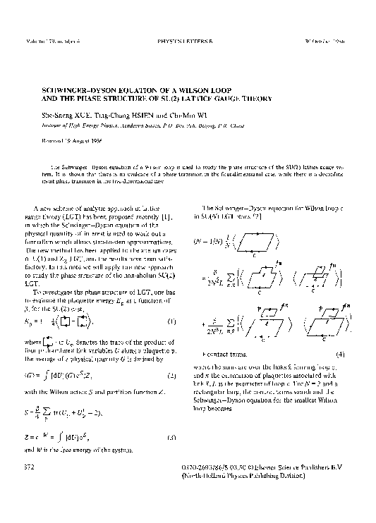 (PDF) Schwinger-Dyson equation of a Wilson loop and the phase structure of SU(2) lattice gauge ...