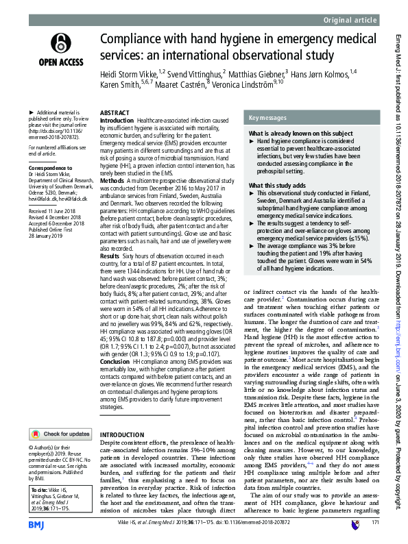 (PDF) Compliance with hand hygiene in emergency medical services: an ...