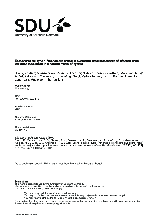 (PDF) Escherichia coli type-1 fimbriae are critical to overcome initial ...