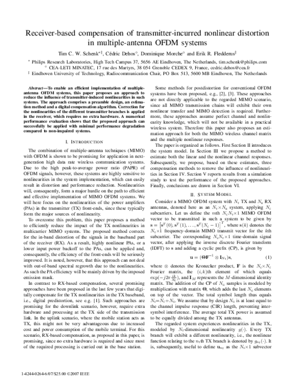 (PDF) Receiver-Based Compensation of Transmitter-Incurred Nonlinear Distortion in Multiple ...