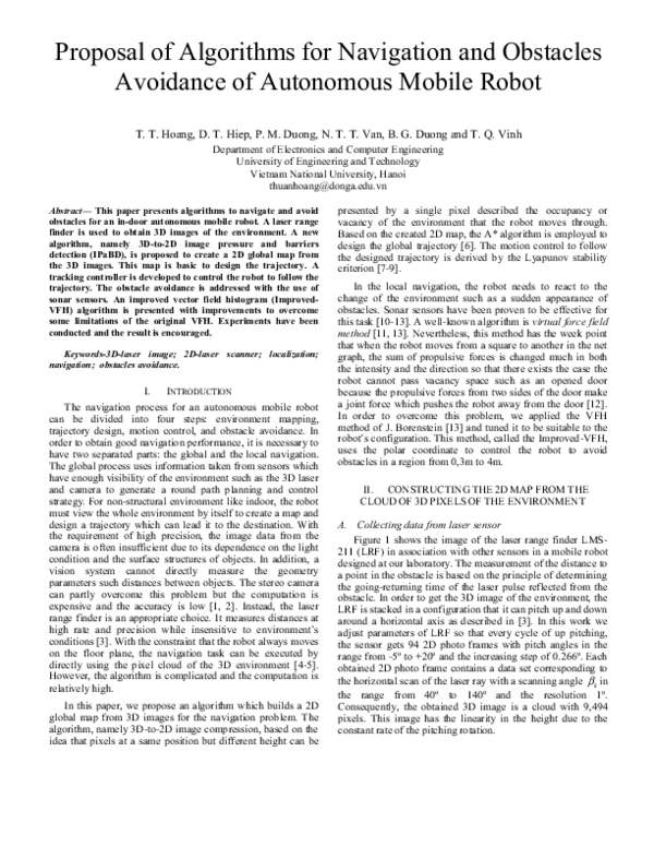 (PDF) Proposal of algorithms for navigation and obstacles avoidance of autonomous mobile robot