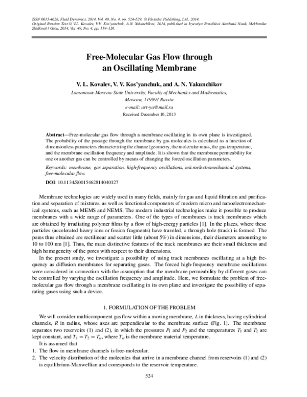 (PDF) Free-molecular gas flow through the oscillating membrane