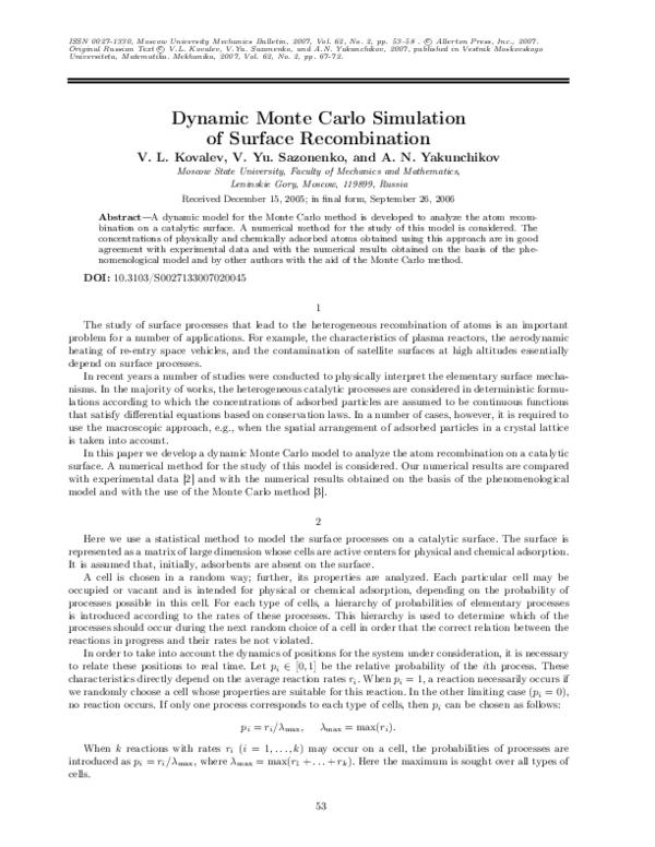 (PDF) Dynamic Monte Carlo simulation of surface recombination