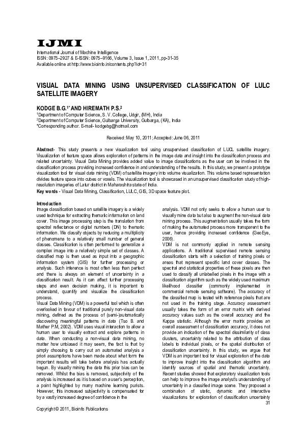 (PDF) Visual Data Mining Using Unsupervised Classification of Lulc Satellite Imagery