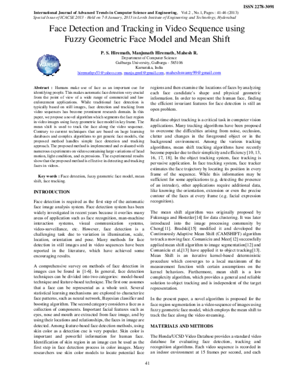 (PDF) Face Detection and Tracking in Video Sequence using Fuzzy ...