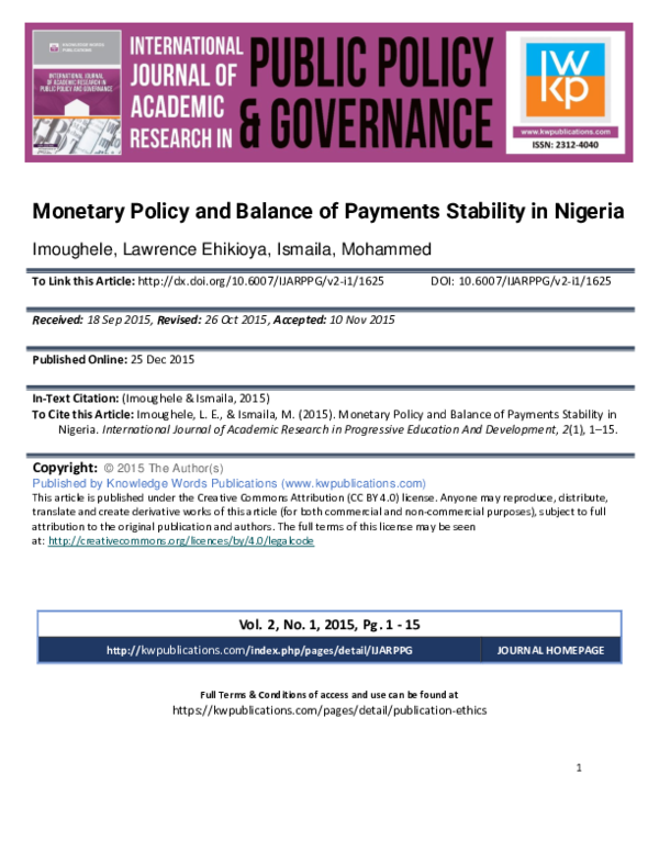 (PDF) Monetary Policy and Balance of Payments Stability in Nigeria