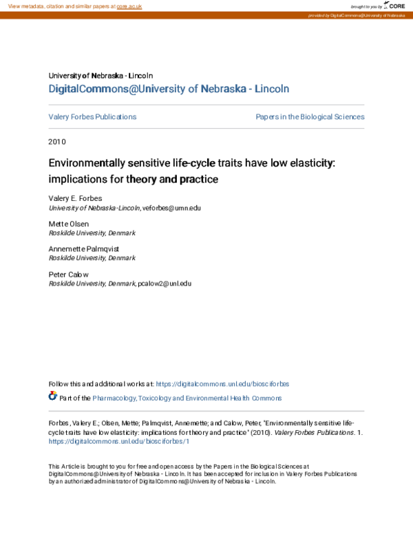 (PDF) Environmentally sensitive life‐cycle traits have low elasticity ...