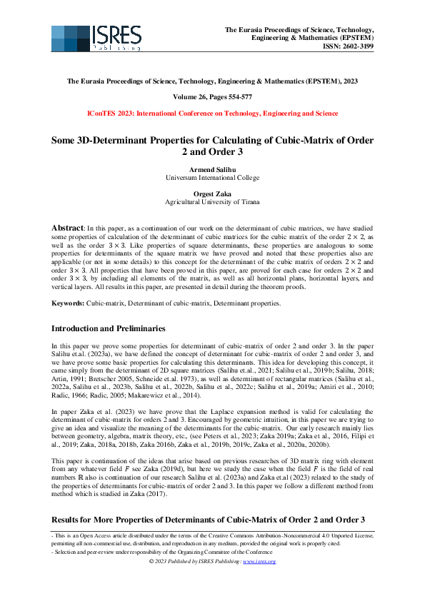 (PDF) Some 3D-Determinant Properties for Calculating of Cubic-Matrix of ...