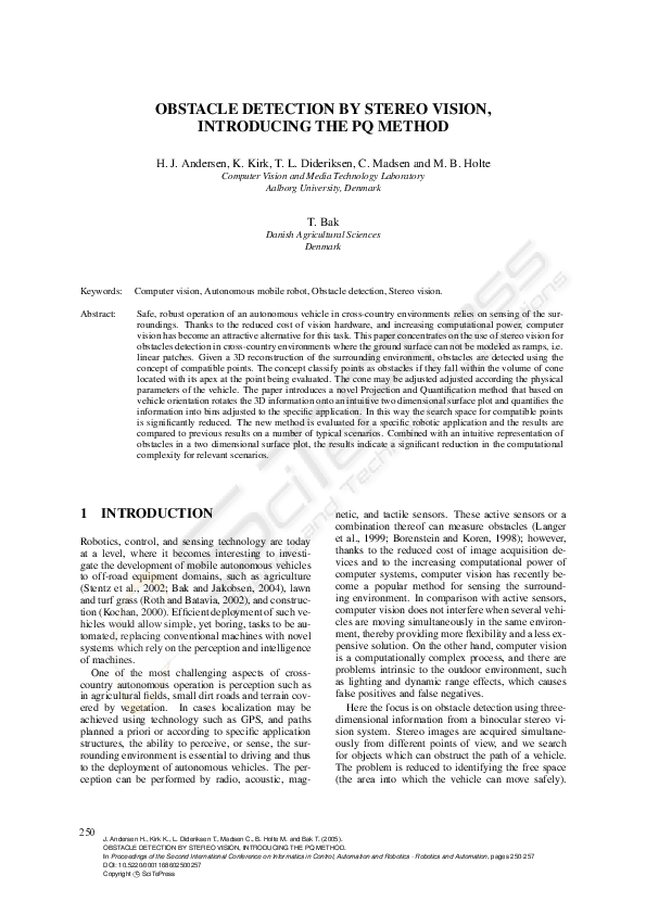 (PDF) Obstacle Detection by Stereo Vision, Introducing the PQ Method