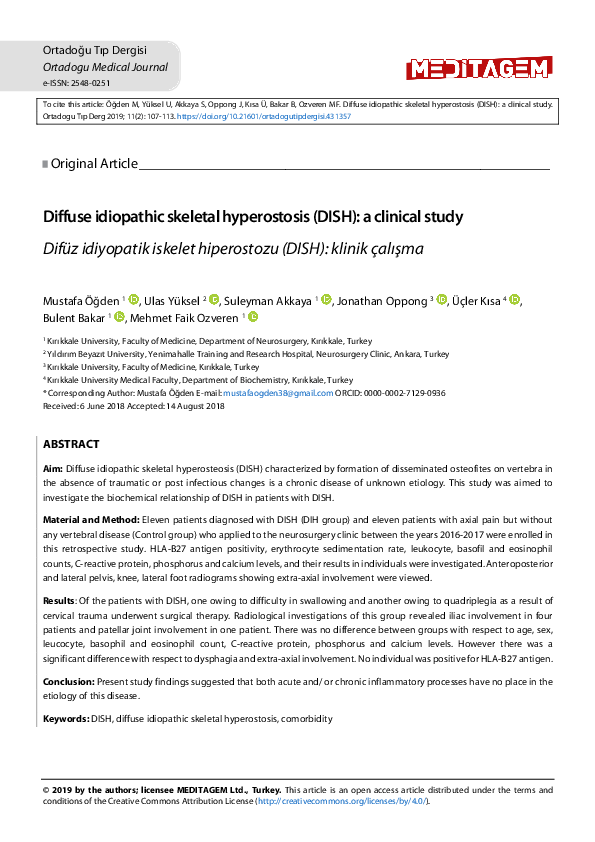 (PDF) Diffuse idiopathic skeletal hyperostosis (DISH): a clinical study