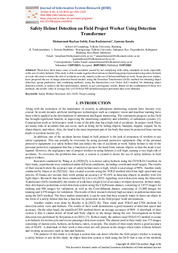 (PDF) Safety Helmet Detection on Field Project Worker Using Detection ...