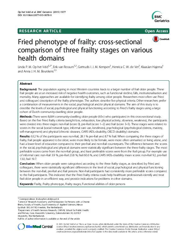 (PDF) Fried phenotype of frailty: cross-sectional comparison of three ...