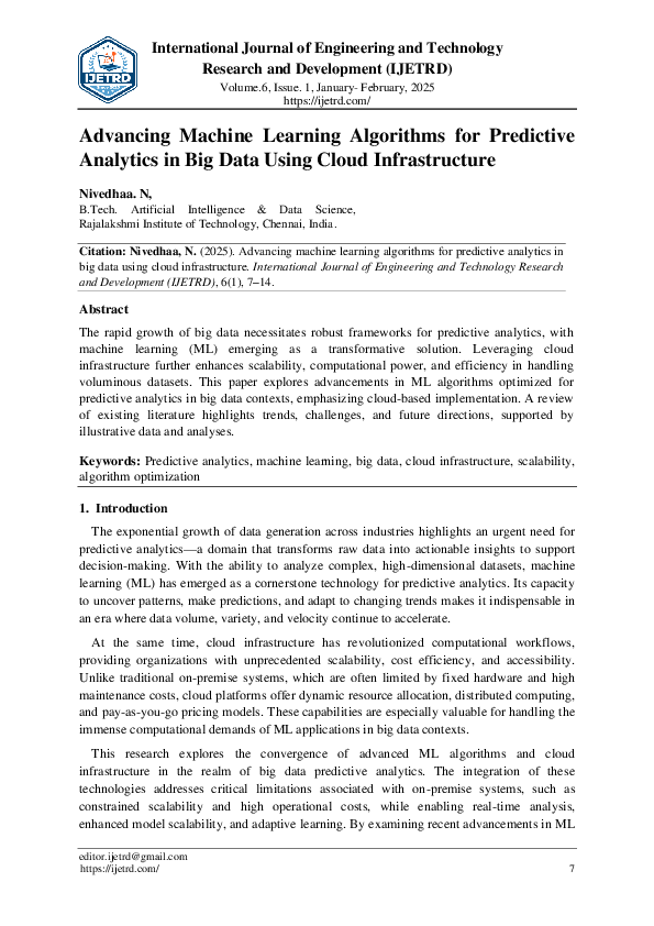(PDF) Advancing Machine Learning Algorithms for Predictive Analytics in Big Data Using Cloud ...