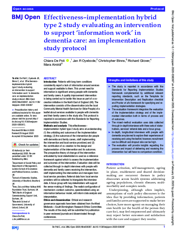 (PDF) Effectiveness–implementation hybrid type 2 study evaluating an intervention to support ...