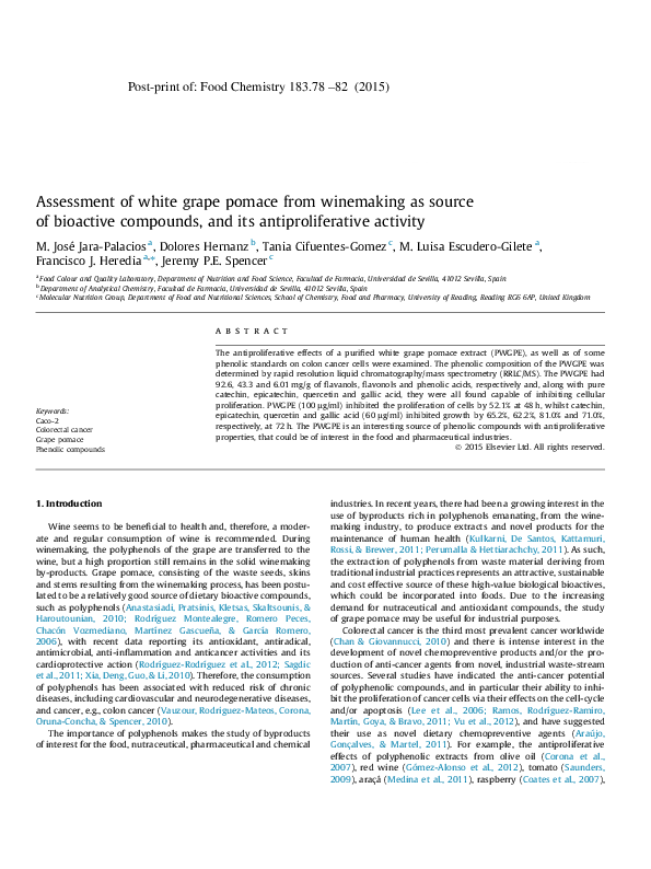(PDF) Assessment of white grape pomace from winemaking as source of ...