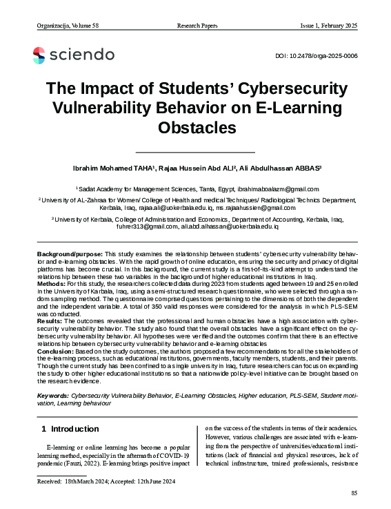 (PDF) The Impact of Students' Cybersecurity Vulnerability Behavior on E ...