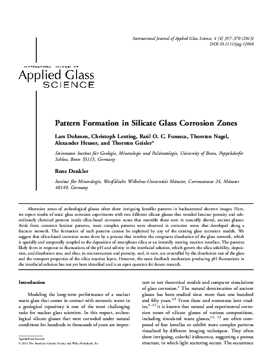 (PDF) Pattern Formation in Silicate Glass Corrosion Zones