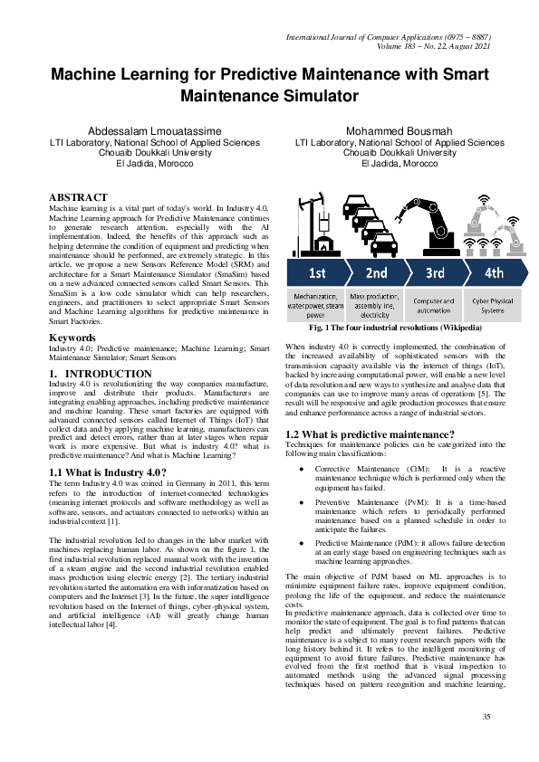 (PDF) Machine Learning for Predictive Maintenance with Smart Maintenance Simulator