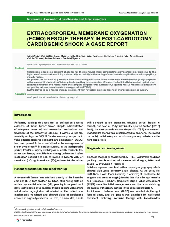 (PDF) Extracorporeal Membrane Oxygenation (ECMO) Rescue Therapy in Post-cardiotomy Cardiogenic ...