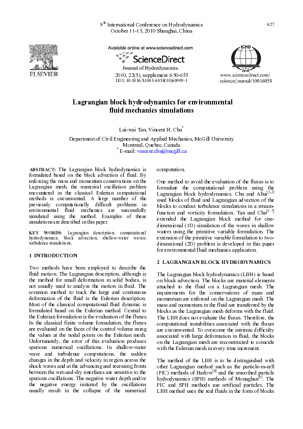 (PDF) Lagrangian block hydrodynamics for environmental fluid mechanics simulations