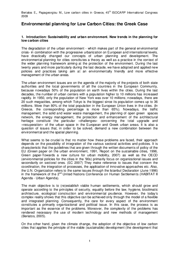 (PDF) Environmental planning for Low Carbon Cities: the Greek Case