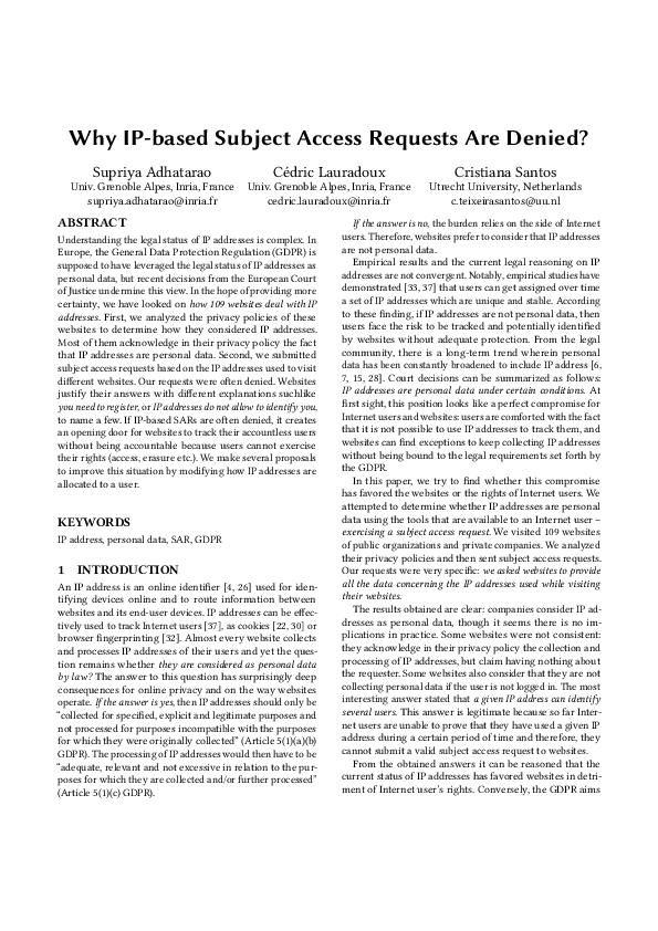 (PDF) Why IP-based Subject Access Requests Are Denied?
