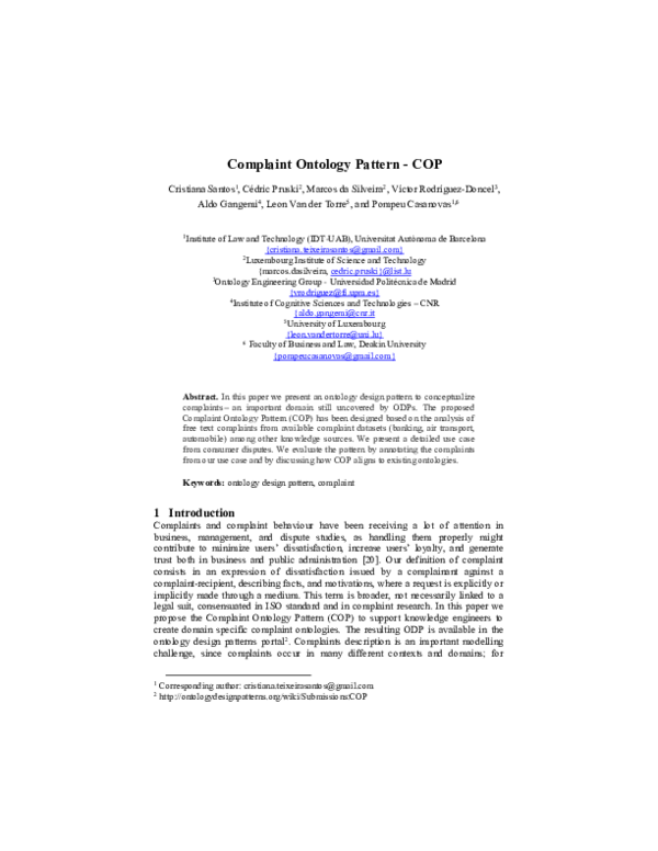 (PDF) Complaint Ontology Pattern - COP