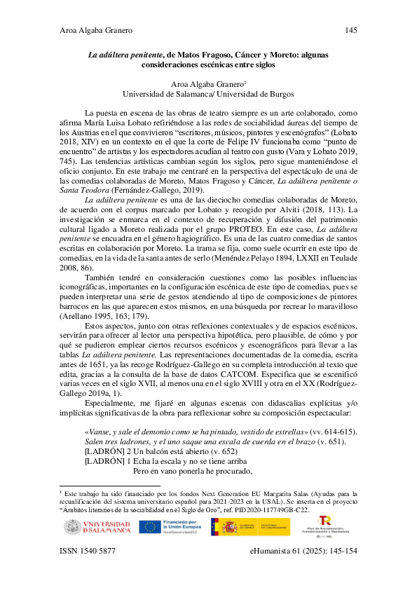 La adúltera penitente, de Matos Fragoso, Cáncer y Moreto: algunas ...