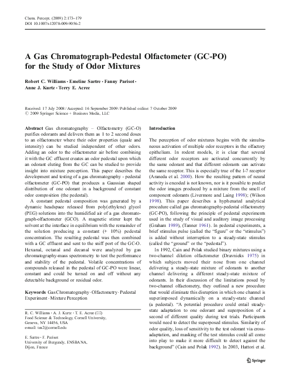A Gas Chromatograph-Pedestal Olfactometer (GC-PO) for the Study of Odor ...