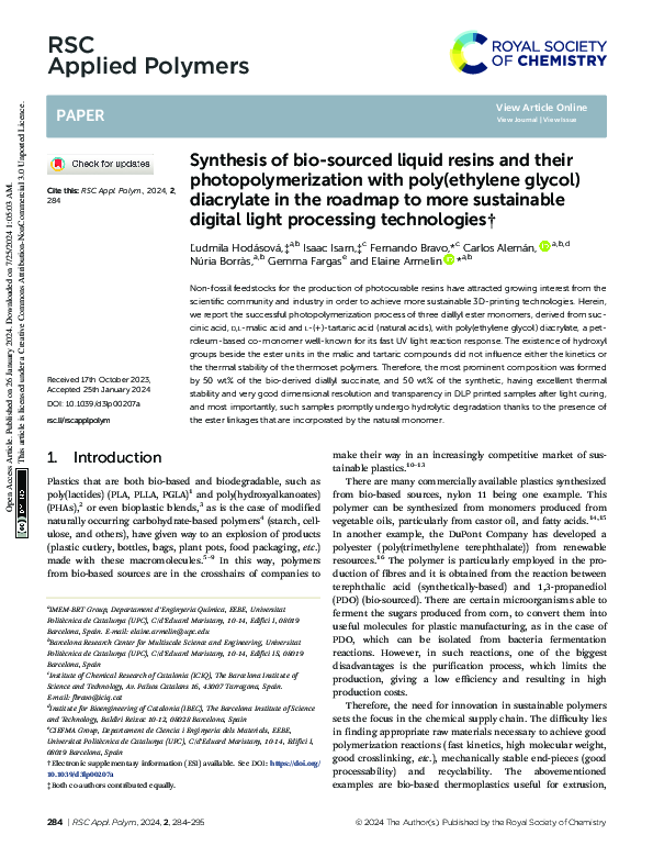 (PDF) Synthesis of bio-sourced liquid resins and their ...