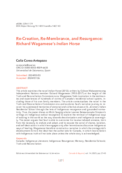 (PDF) Re-Creation, Re-Membrance, and Resurgence: Richard Wagamese's ...