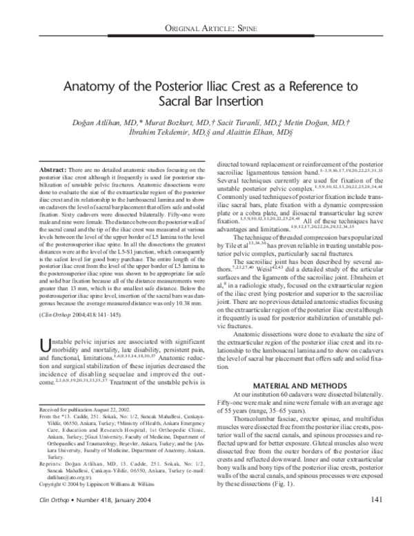 (PDF) Anatomy of the Posterior Iliac Crest as a Reference to Sacral Bar ...