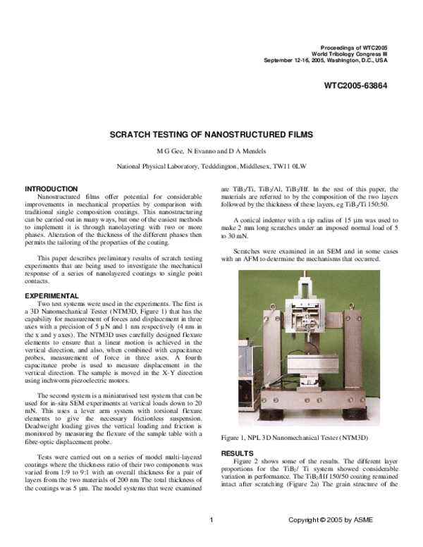 Scratch Testing of Nanostructured Films