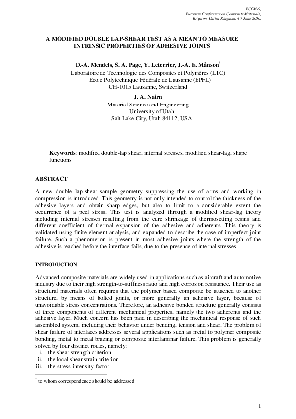 (PDF) A modified double lap-shear test as a mean to measure intrinsic ...