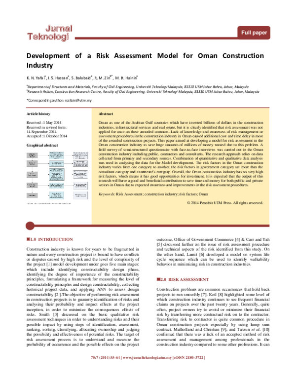 (PDF) Development of a Risk Assessment Model for Oman Construction Industry