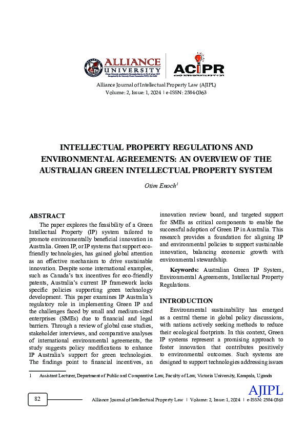 (PDF) INTELLECTUAL PROPERTY REGULATIONS AND ENVIRONMENTAL AGREEMENTS ...