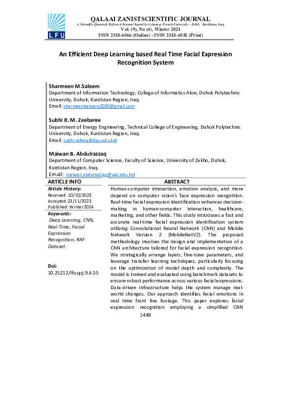 Pdf An Efficient Deep Learning Based Real Time Facial Expression Recognition System