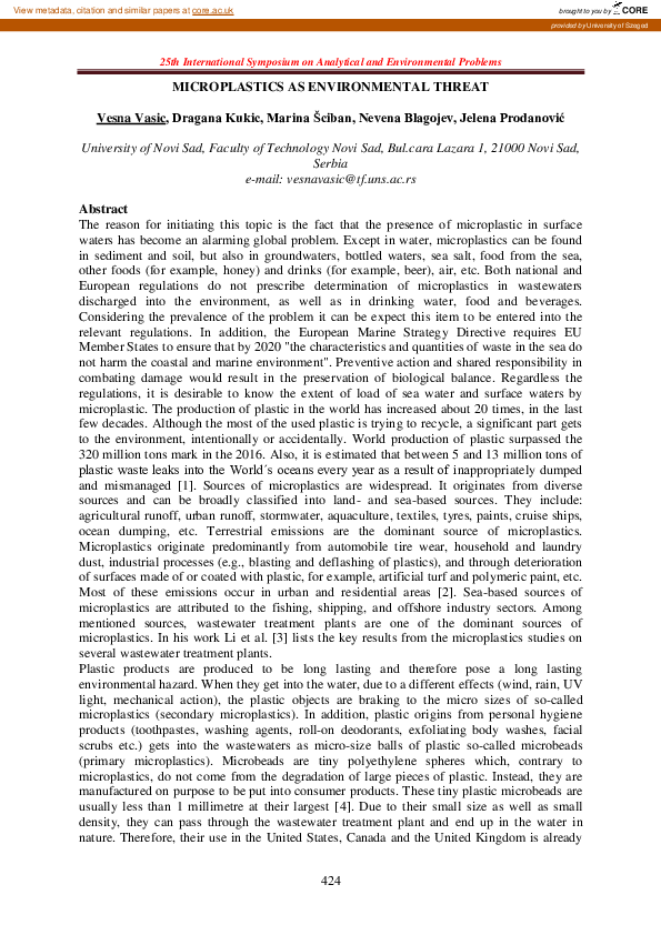 (PDF) Microplastics as environmental threat