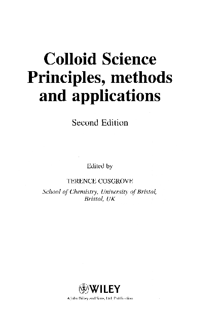 (PDF) Colloid science : principles, methods and applications