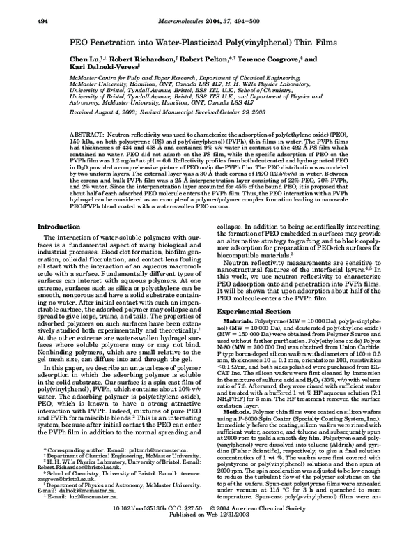 (PDF) PEO Penetration into Water-Plasticized Poly(vinylphenol) Thin Films