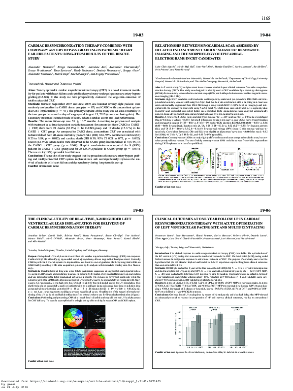 19-06: Clinical Outcomes at One Year Follow UP in cardiac ...