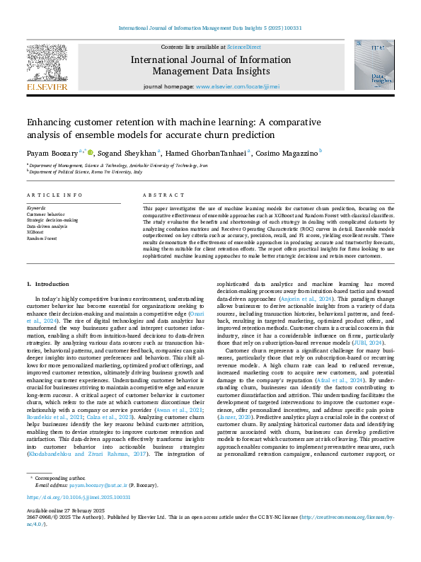 (PDF) Enhancing customer retention with machine learning: A comparative ...
