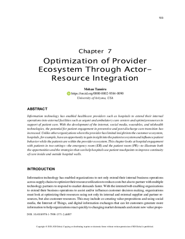(PDF) Optimization of Provider Ecosystem Through Actor-Resource Integration