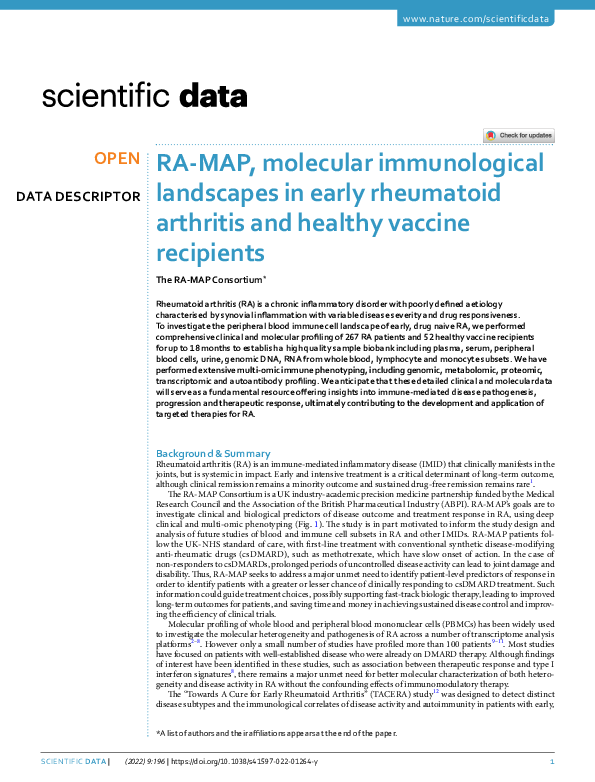 (PDF) RA-MAP, molecular immunological landscapes in early rheumatoid ...
