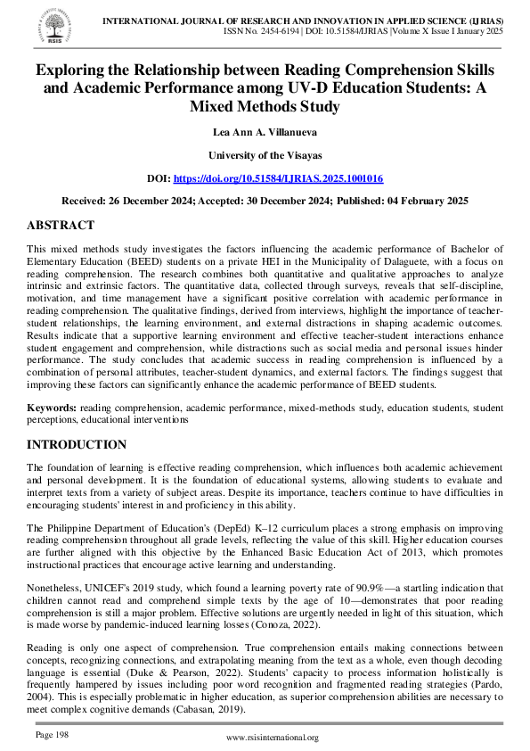 (PDF) Exploring the Relationship Between Reading Comprehension Skills and Academic Performance ...