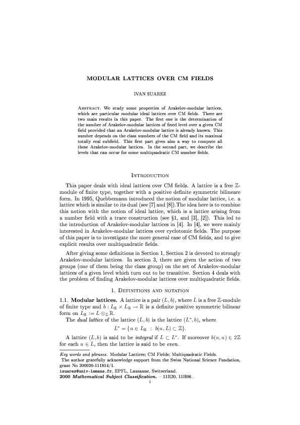 (PDF) Modular Lattices Over CM Fields